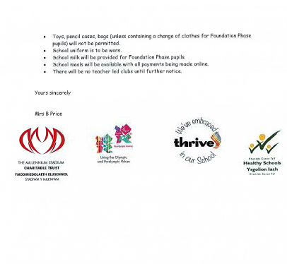 Letter from Mrs Price about opening September 2020 – Llanharan Primary School