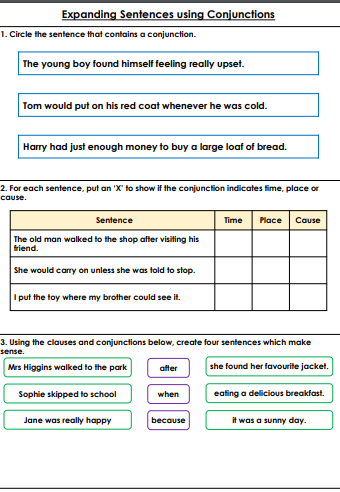 English: Expanding Sentences Using Conjunctions – Miss. Khan, Year 4.
